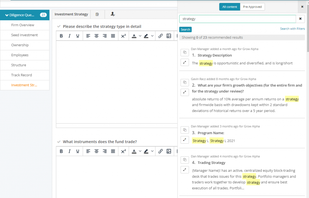 RFP DDQ Content Management - DiligenceVault