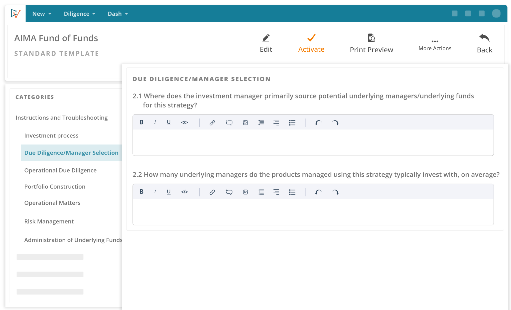 AIMA Due Diligence Questionnaire - DiligenceVault