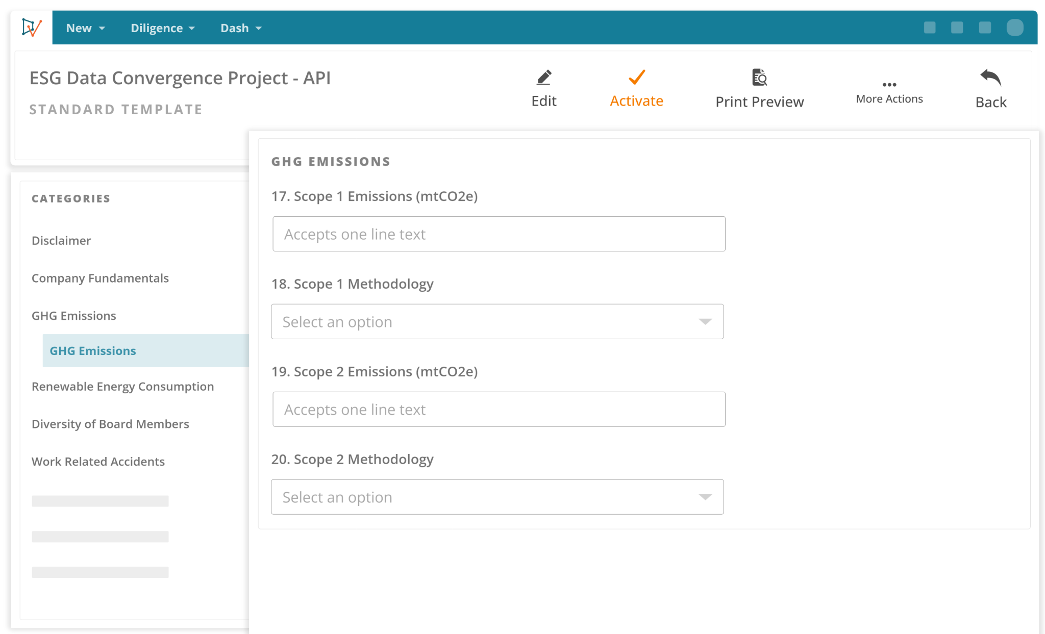 ESG Data Convergence Project Template - DiligenceVault