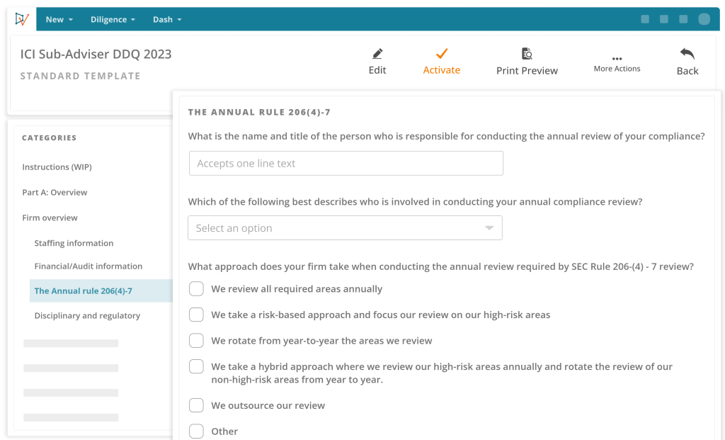 ICI Distributor DDQ - DiligenceVault