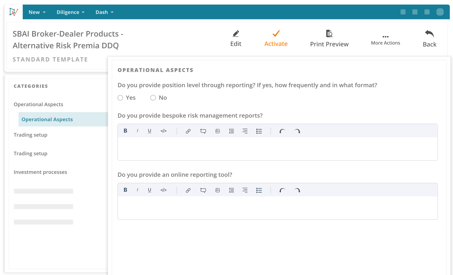 SBAI Due Diligence Questionnaire - DiligenceVault